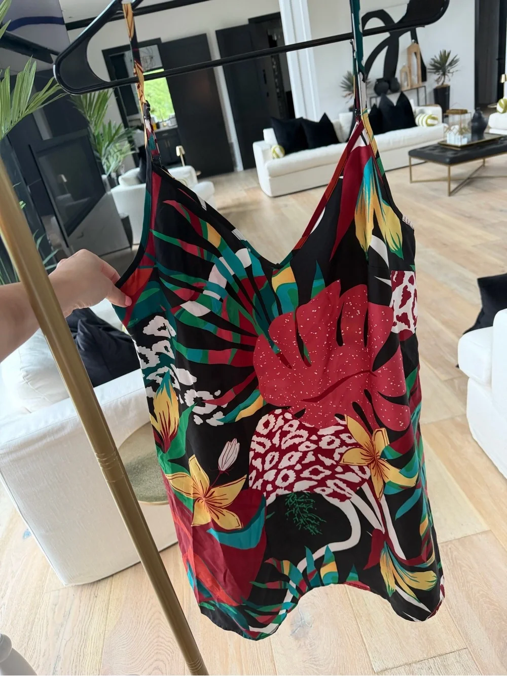 SHEIN | Swim | Shein Tropical Floral Black Red Green Slip Swim Coverup ...